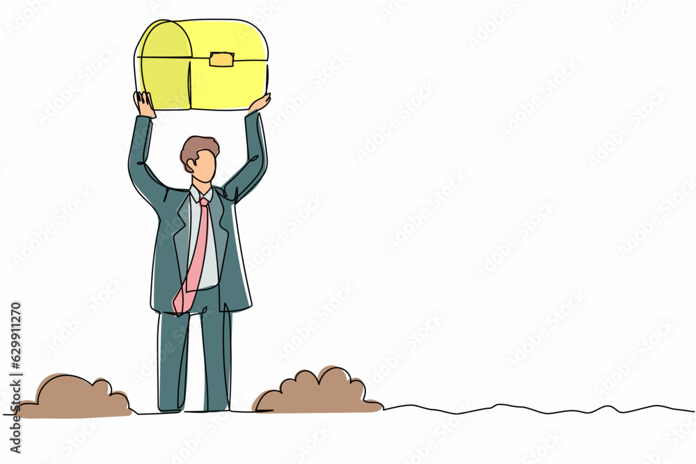 Single continuous line drawing active businessman lifting chest ...