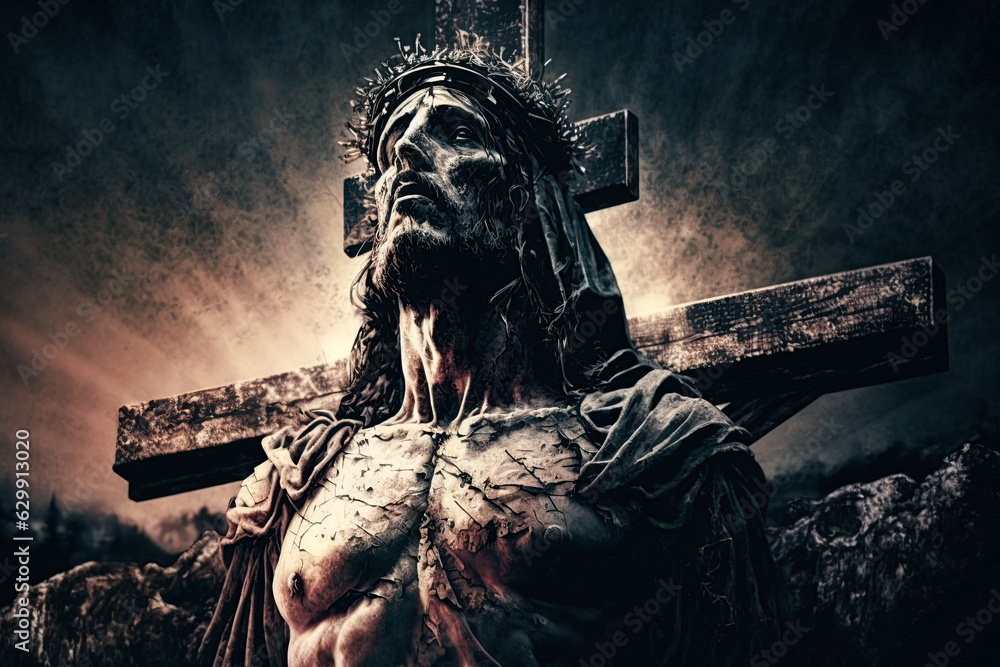 Jesus Christ crucified on the cross at Calvary hill. Ai generative ... Jesus Christ crucified on the cross at Calvary hill. Ai generative ...