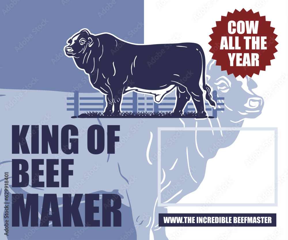 CATTLE FARM BANNER, INCREDIBLE BEEFMASTER, silhouette of healthy cow ...