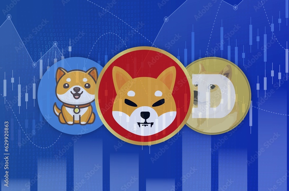 dogecoin, babydoge and shiba inu cryptocurrency logos. meme coin images ...