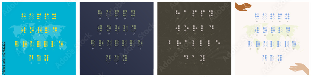 Happy World Braille Day Greeting Card Poster Designs. Colorful raise ...