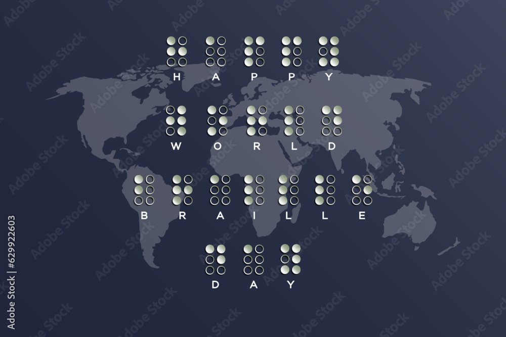 Simple Happy World Braille Day Greetings Banner with soft map of earth ...