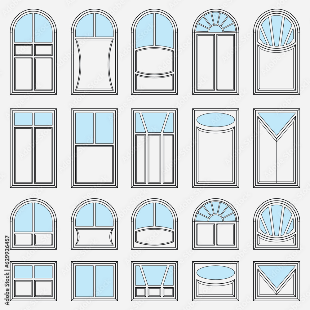vector set of door and window designs for a house or architectural ...