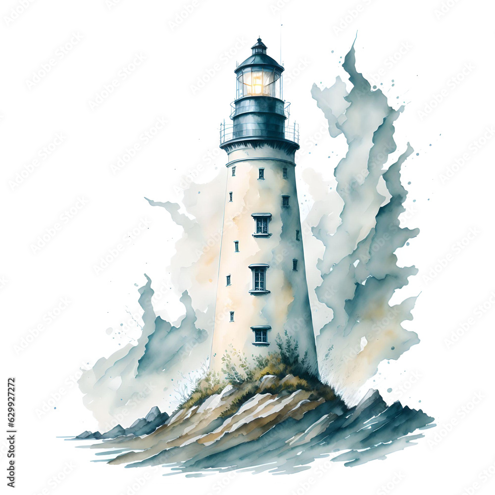 Watercolor Lighthouse Flowers Splash PNG Design, Can be used for the ...