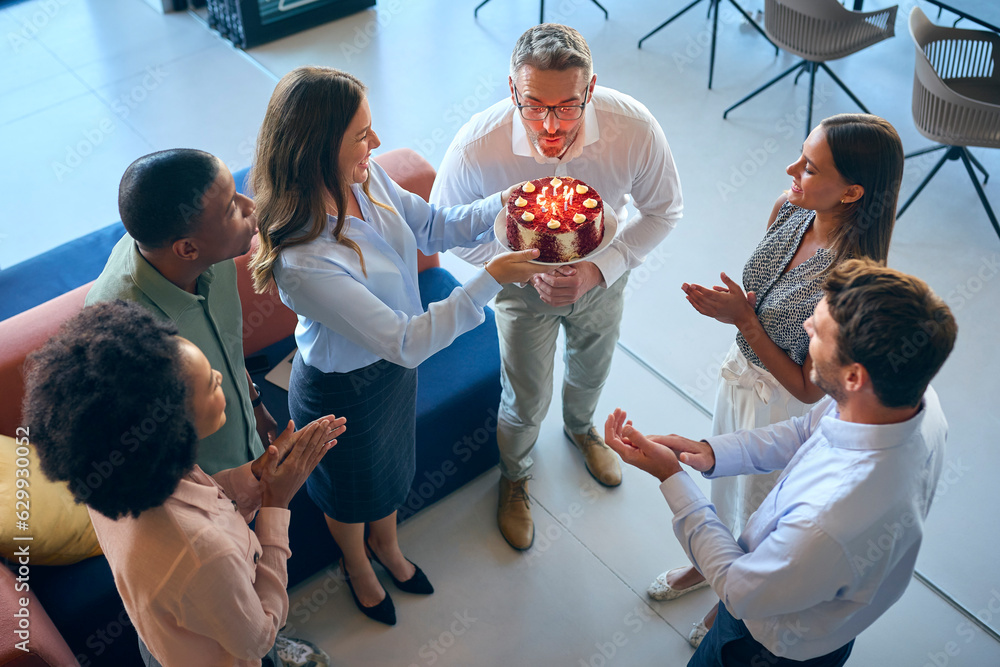 Staff Celebrating Birthday Of Male Colleague In Multi Cultural Open ...
