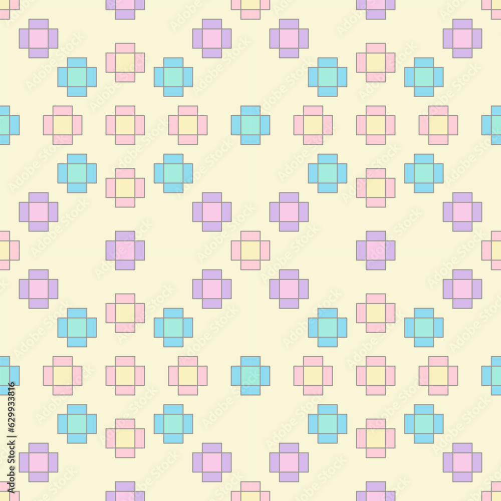 Seamless pattern of a Pixelate Flower 8 Bit in pink, blue, and purple ...