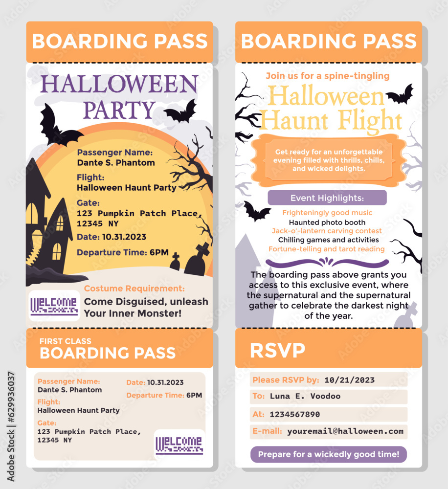 Vecteur Stock Happy Halloween Party Invitation Boarding Pass Template ...