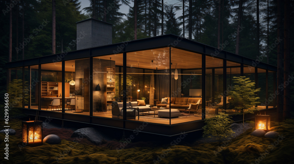 Contemporary Luxurious Villa Exterior in Minimalist Design. Glass ...