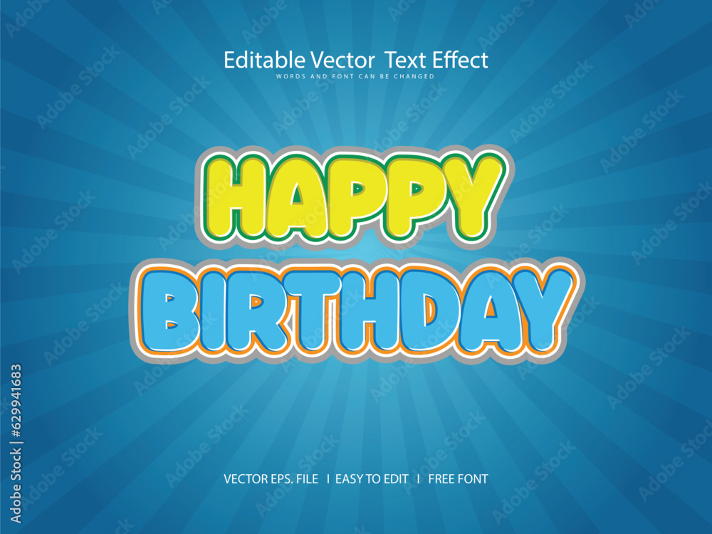 Happy Birthday Text Effect editable Stock Vector | Adobe Stock