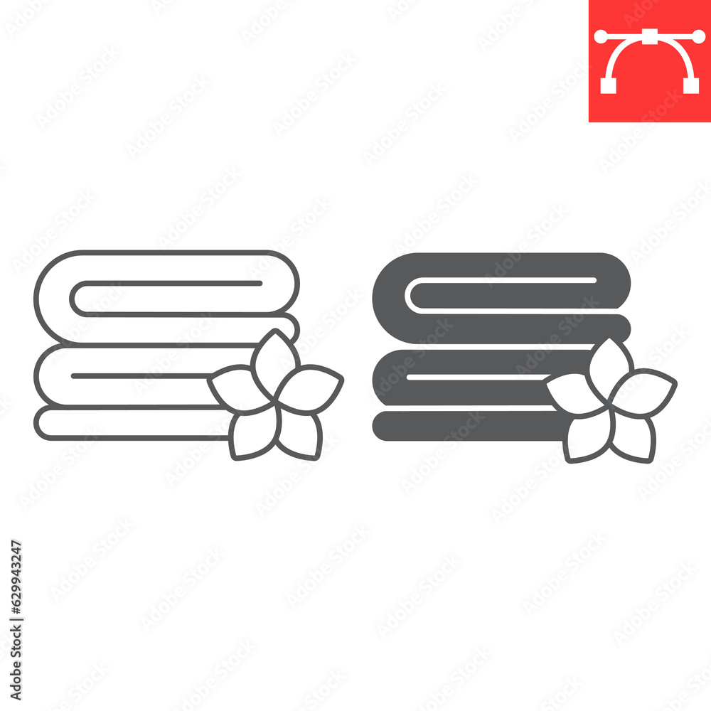 Spa towels line and glyph icon, hotel and beauty salon, clean bedding ...