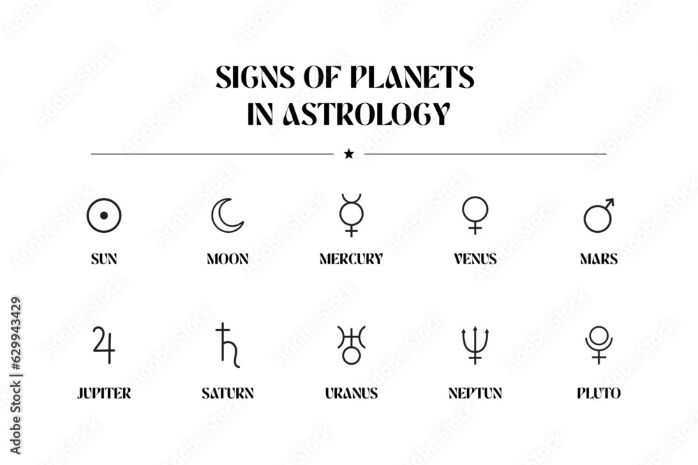 Signs of Planets in Astrology. Planet Signs themed icons in Vector ...