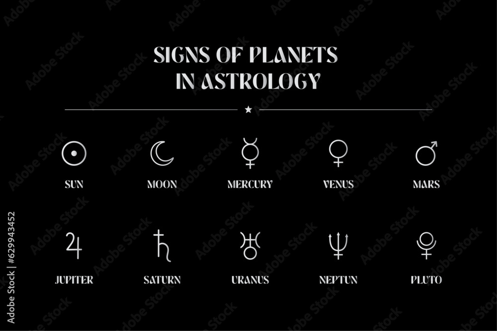 Signs of Planets in Astrology. Planet Signs themed icons in Vector ...