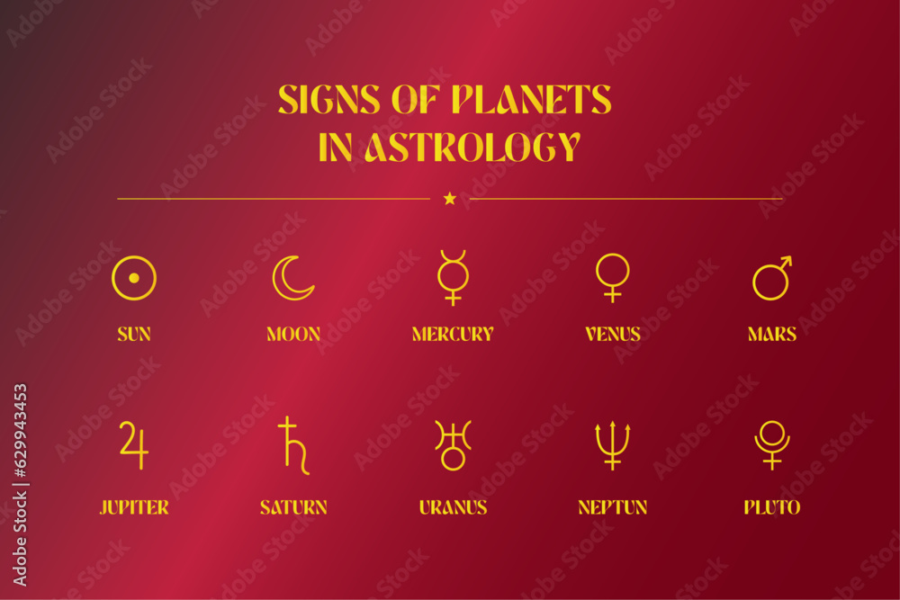 Signs of Planets in Astrology. Planet Signs themed icons in Vector ...