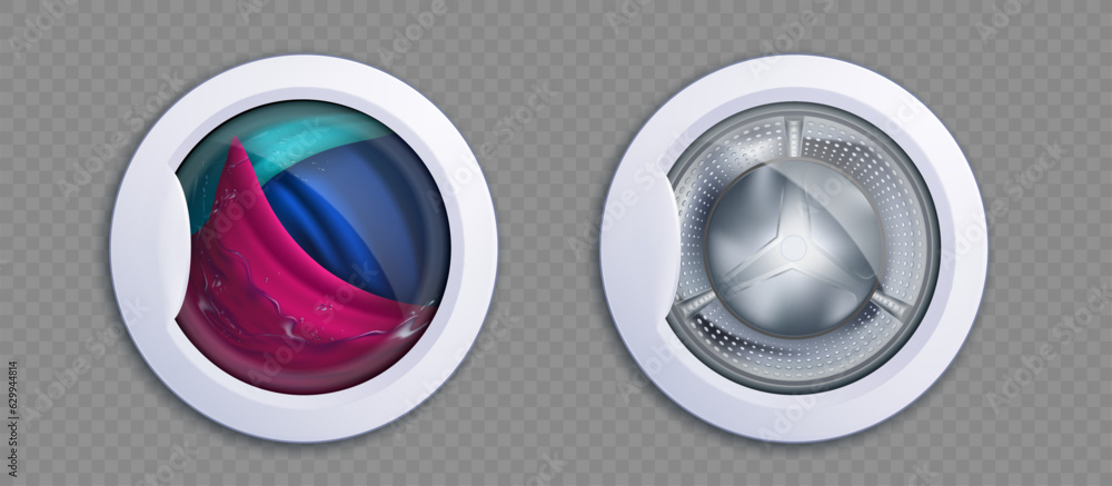 Washing machine drum with laundry and empty. Vector templates isolated ...