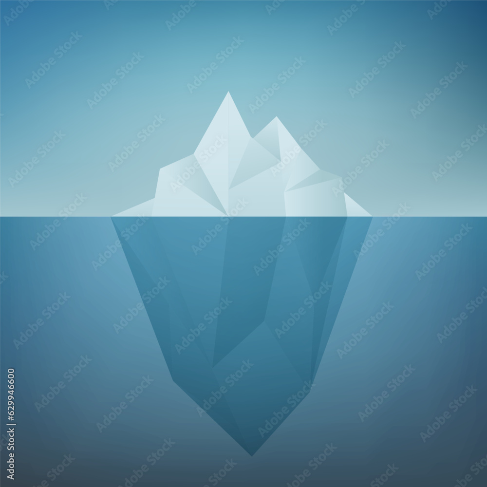 Iceberg floating in ocean illustration. Huge white block of ice drifts ...