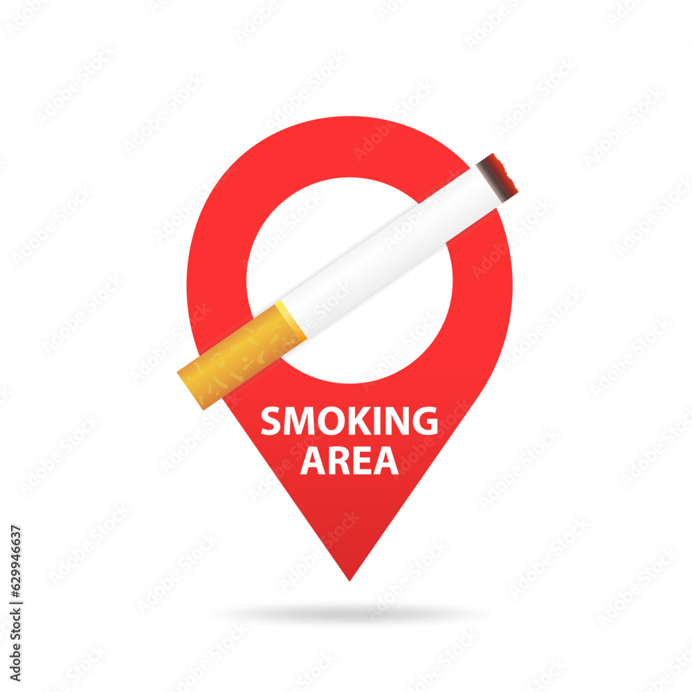 Smoking area sign. Smoking area location map pointer, cigarette icon ...