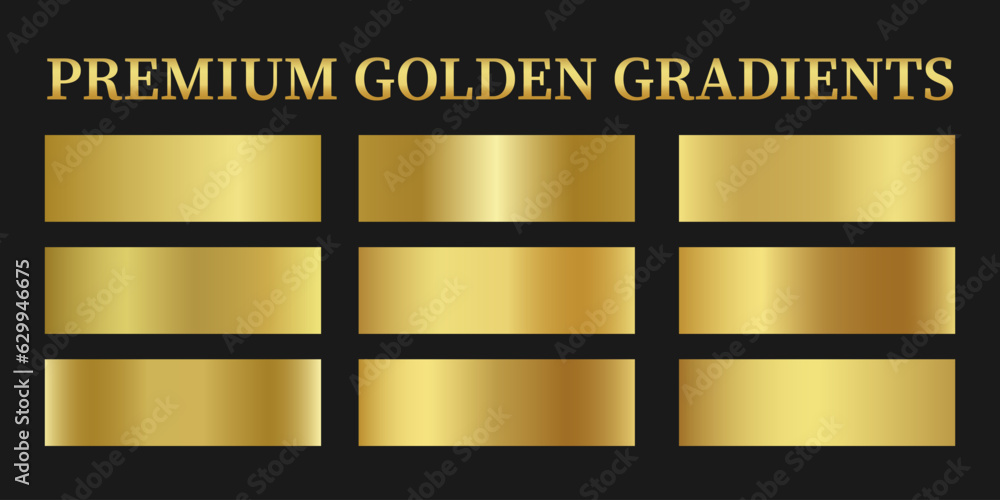 Vector collection of gold gradients. Realistic golden metallic palettes ... Vector collection of gold gradients. Realistic golden metallic palettes ...