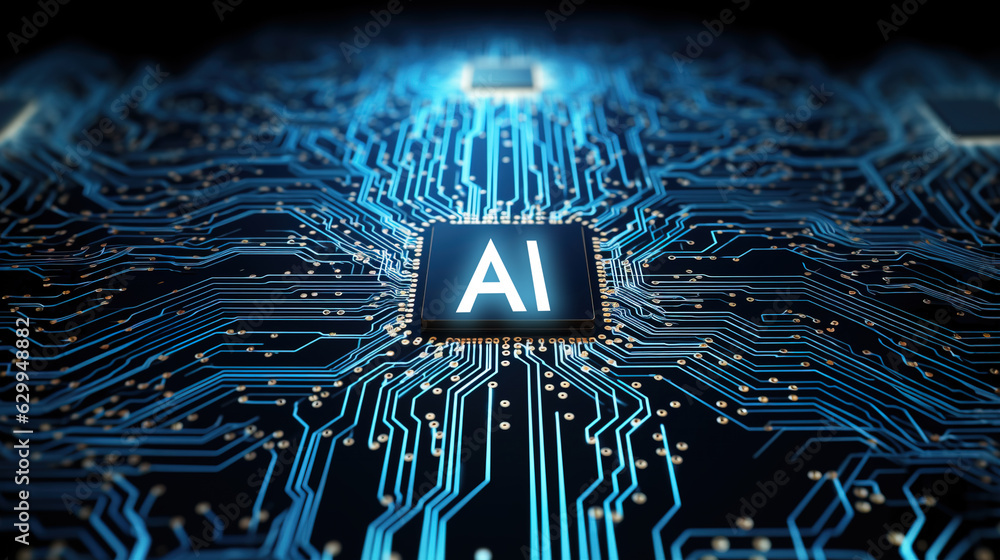 Artificial intelligence micro chip with text on chip, Generative Ai ...
