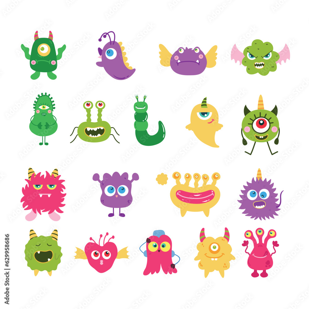 Cute Monsters Vector Illustration. Creature cartoon character drawings ...