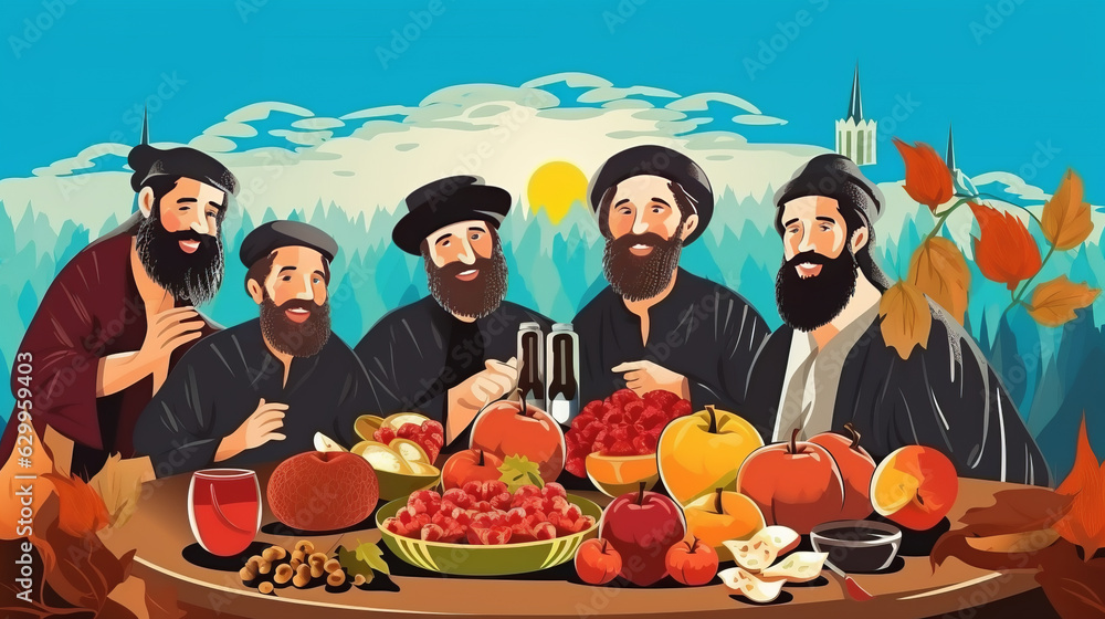 Rosh hashanah (jewish new year holiday) concept. People in traditional ...