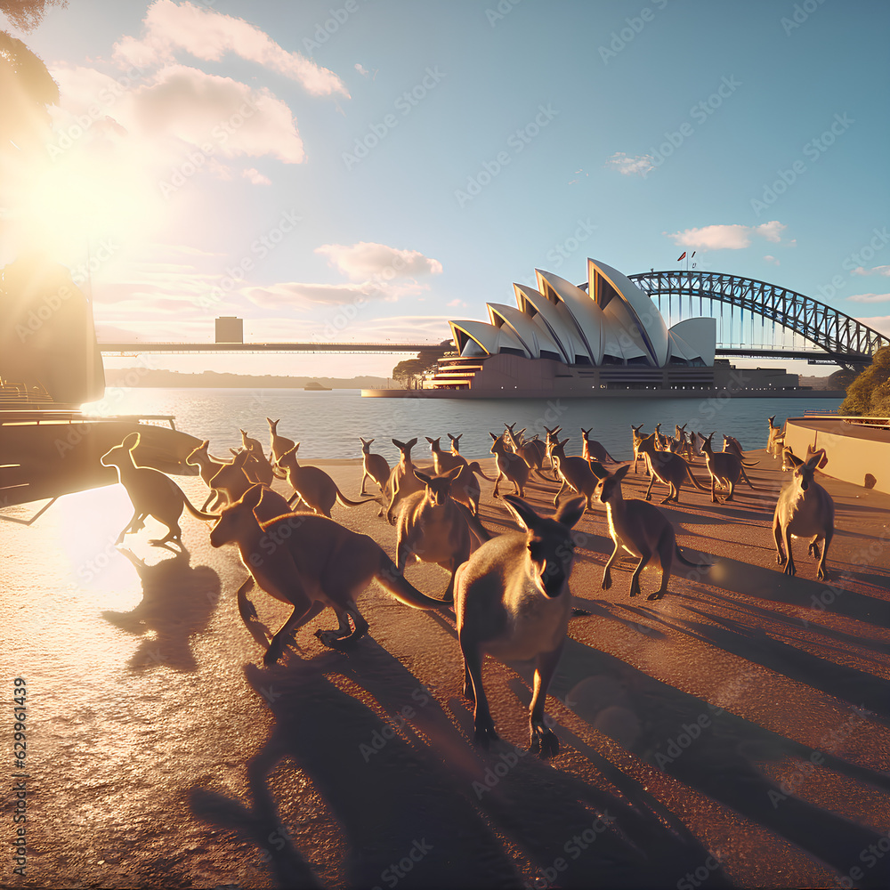 An image of a group of kangaroos hopping around the Sydney Opera House ...