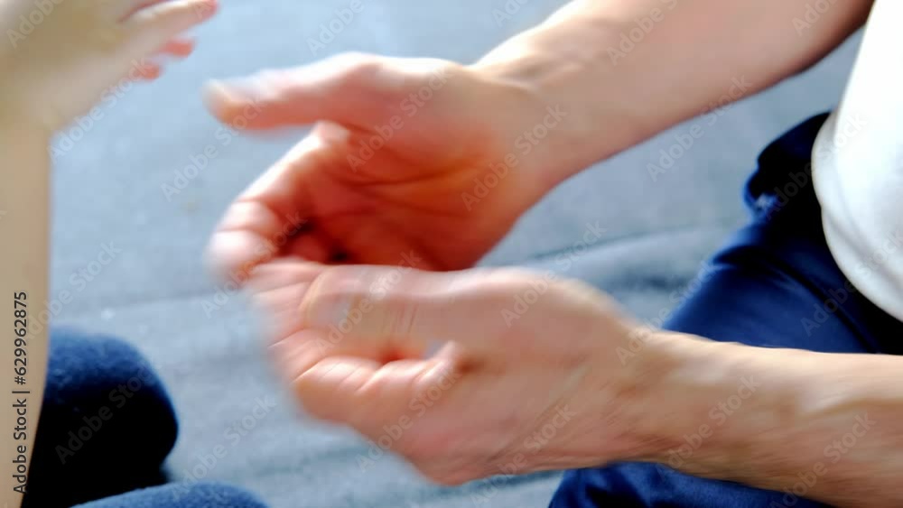 adult male hands holding kid hands, Family Help Care Concept, small ...