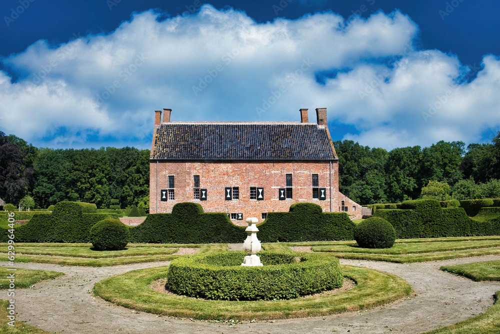 The 16th-century castle Menkemaborg (now a museum) in Uithuizen, Groningen, the Netherlands ...