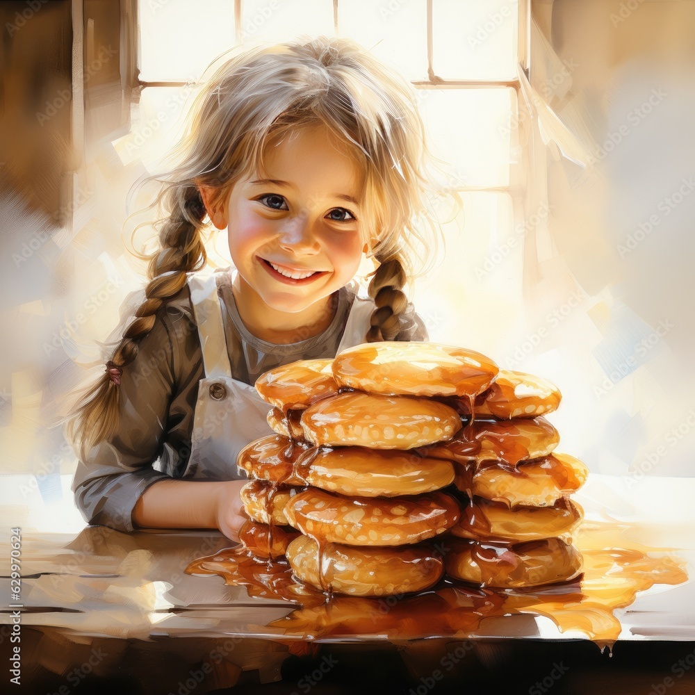 Watercolor Clipart on White Background Cartoon Girl Flipping Pancakes ...