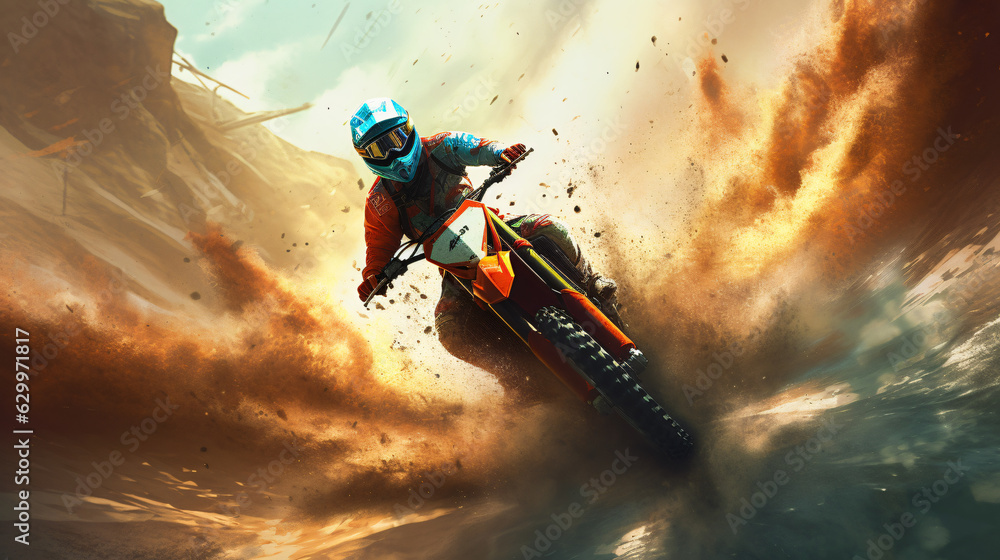 Blazing Trail: Generative AI Crafted Artwork Depicting a Motocross Bike Charging Forward ...