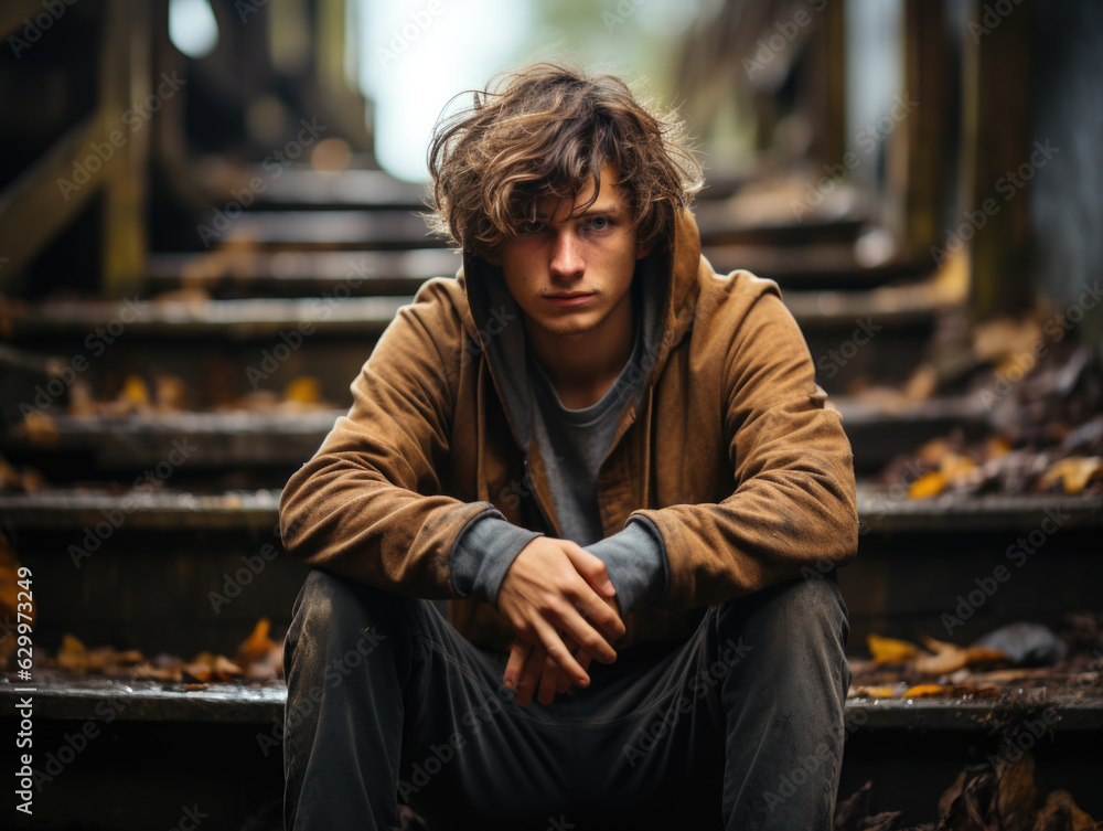 Foto de Depressed Young man, Teenager, Boy, Suffering From Depression ...