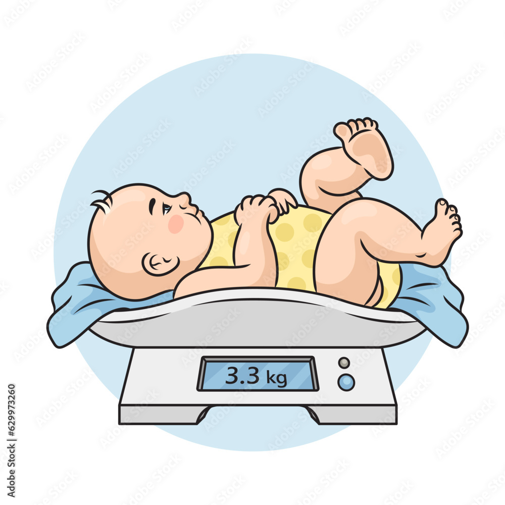 Poster newborn baby being weighed on the scales diagram schematic ...
