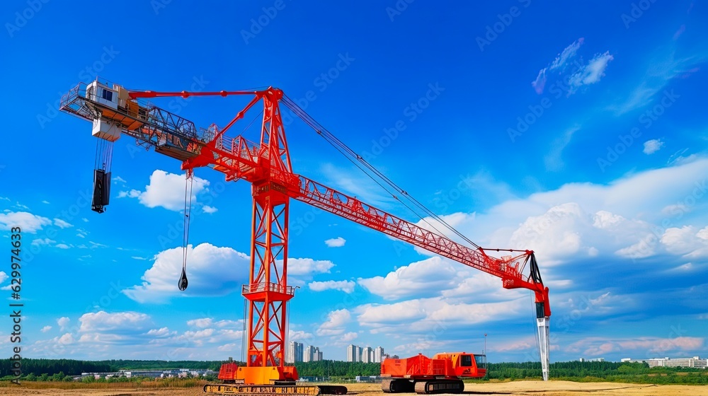 Crawler Crane in Action: Red Crane Lifting Equipment on Construction ...