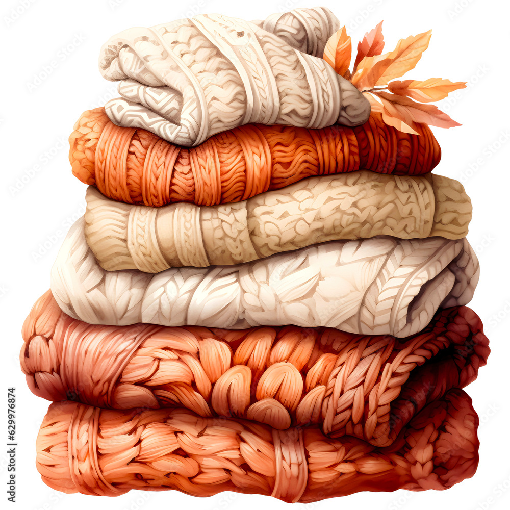 Watercolor fall knitted sweater clipart with transparent background ...