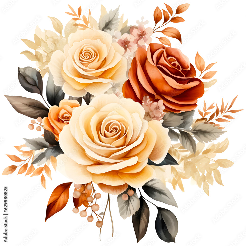 Watercolor fall floral bouquet clipart with transparent background ...