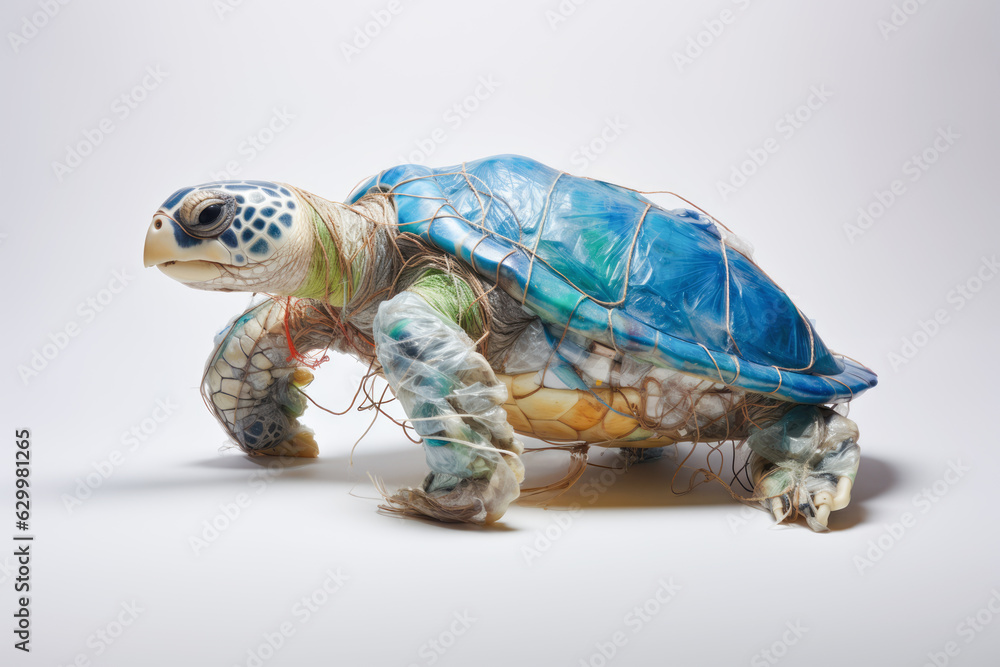 Ocean's Cry for Help: A Struggling Sea Turtle Amidst Plastic Pollution ...