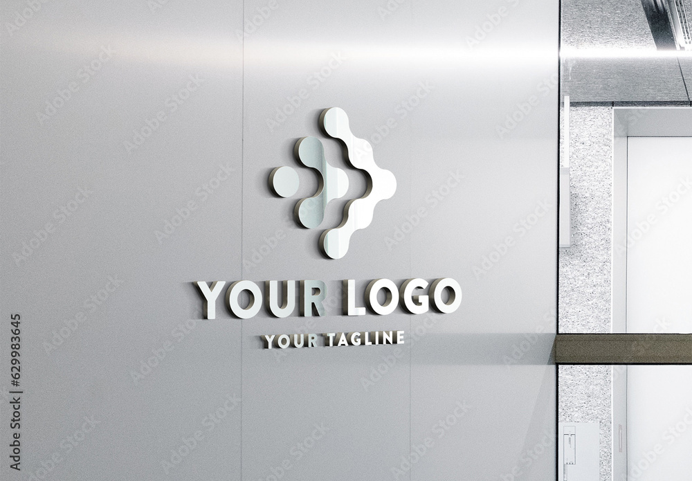 3D Wall Concrete Office Indoor Mirror Logo Mockup Template Texture ...