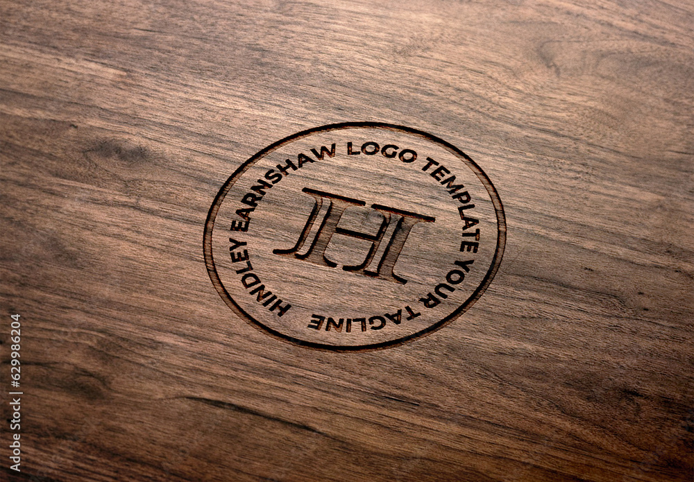 Wooden Engraved 3D Wood Logo Mockup Template Texture Paper Branding ...