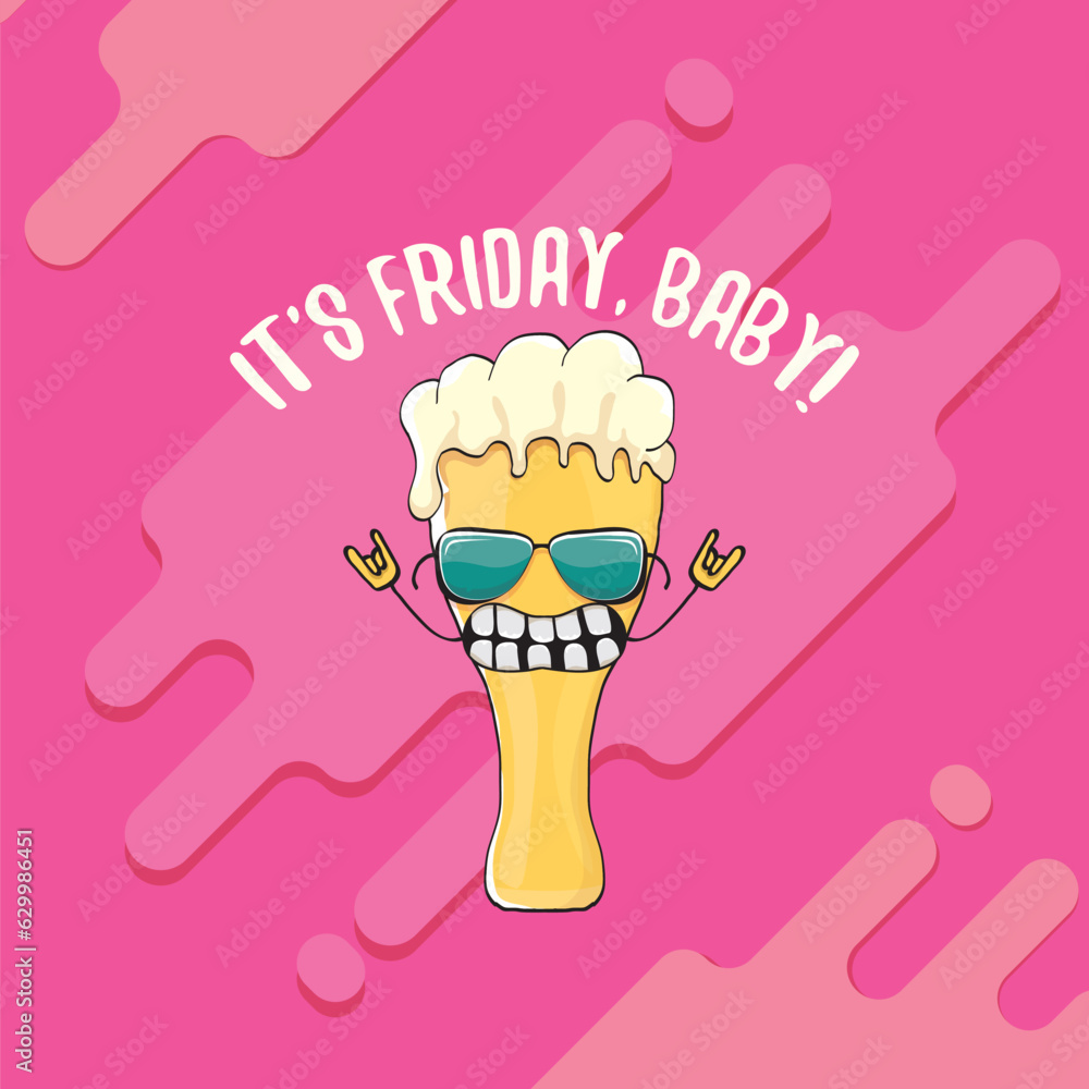 Its friday baby vector concept illustration with funky beer character ...