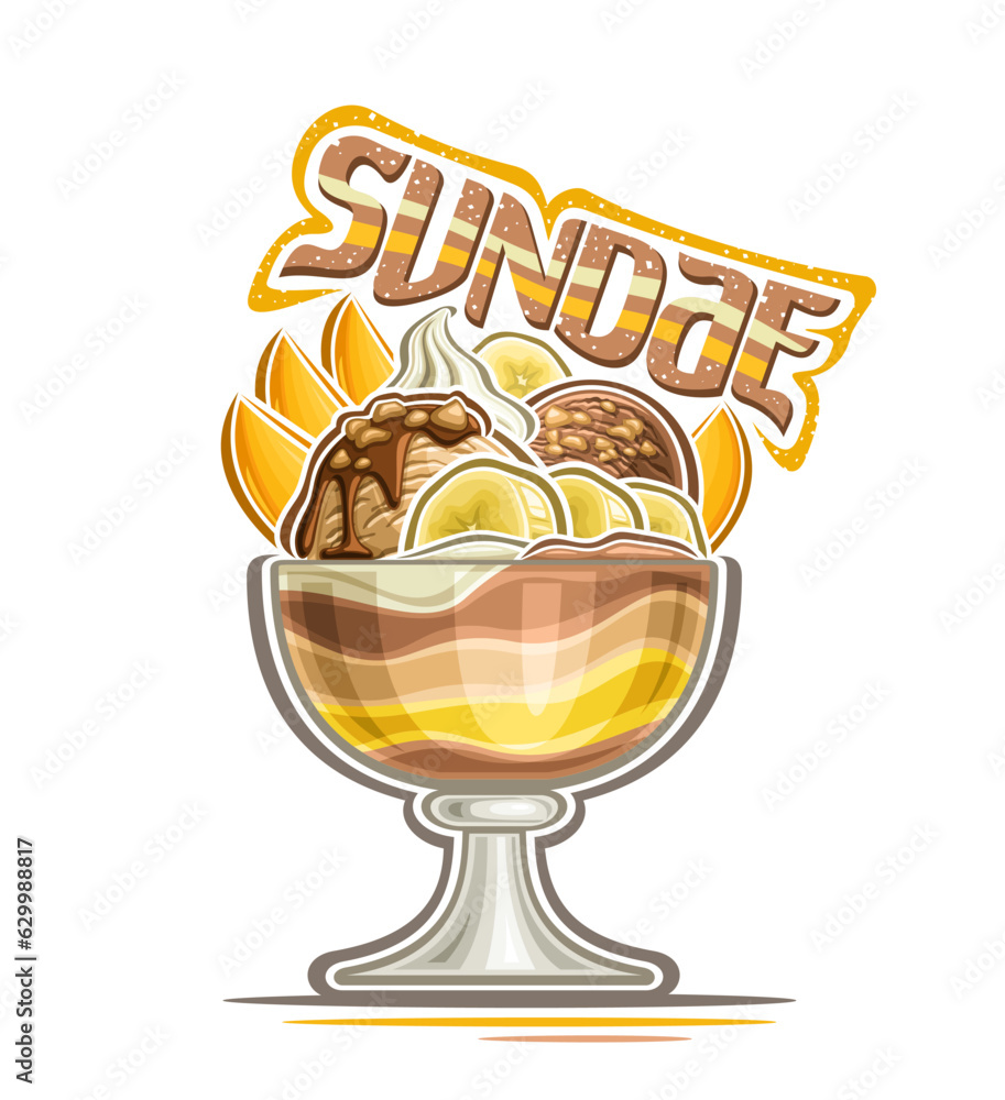 Vector logo for Sundae, decorative placard with illustration of sundae ...