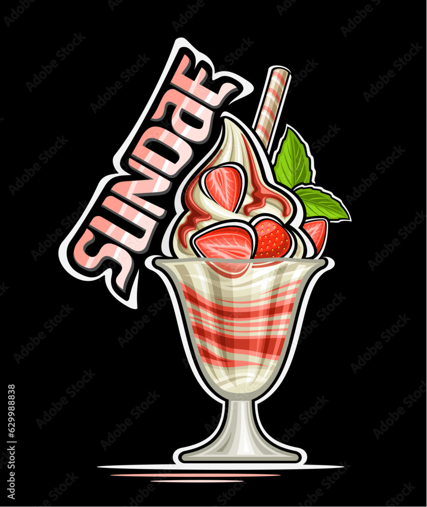 Vector logo for Sundae, decorative placard with illustration of sundae ...