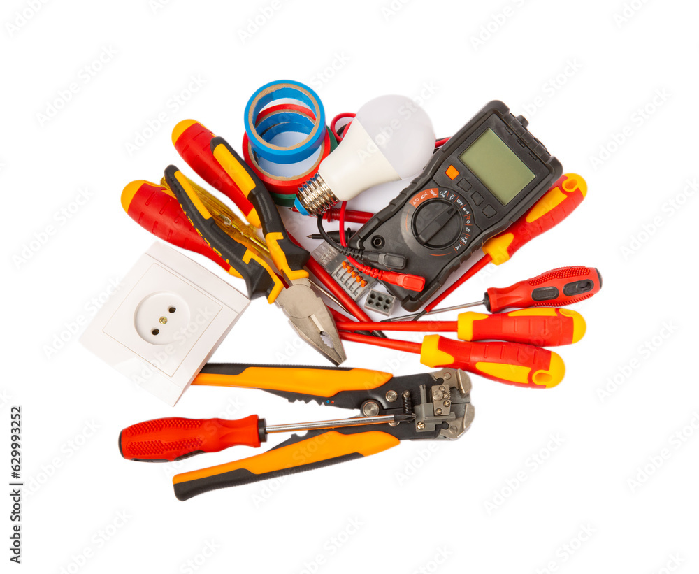 Electrician tool set isolated on white background. banner design ...