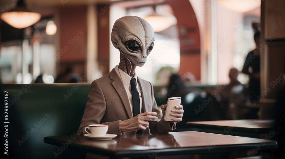 Extraterrestrial blends in, savoring flavors of a human coffee shop ...