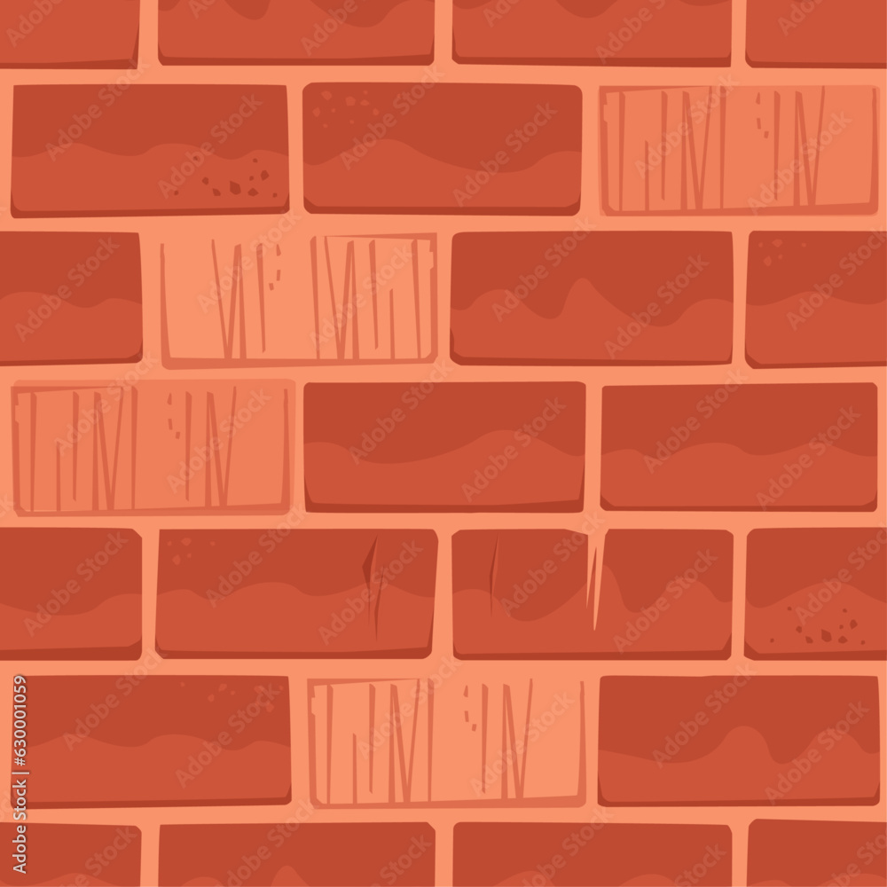 Unfinished Cartoon Brick Wall Seamless Texture, Building Blocks of Red ...