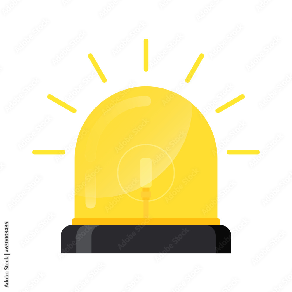 Yellow round siren icon. Flashing cartoon emergency light symbol with ...