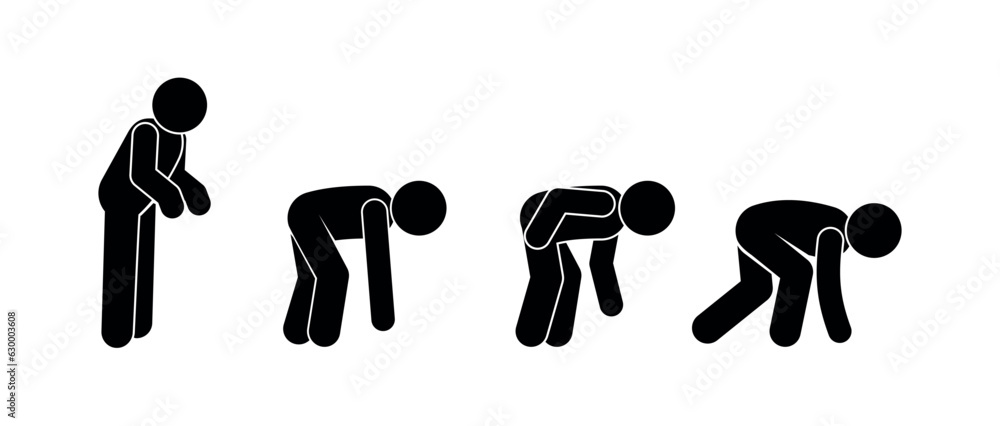 Poster man bent over, poses set, human silhouette icon – Wall Art ...