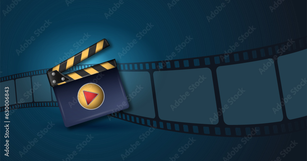 Cinema flyer or poster with realistic film strip in waveform and ...