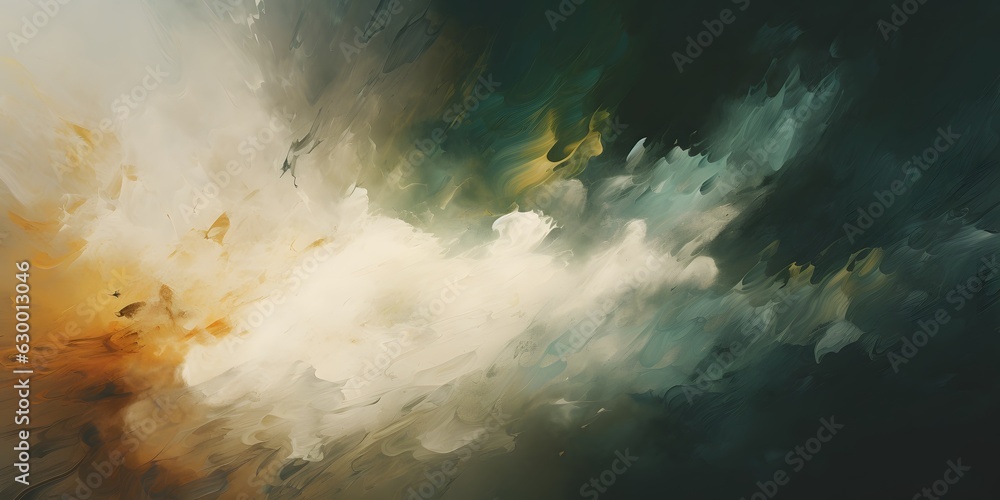 Abstract oil painting of a cream and beige dust colored paint colliding ...