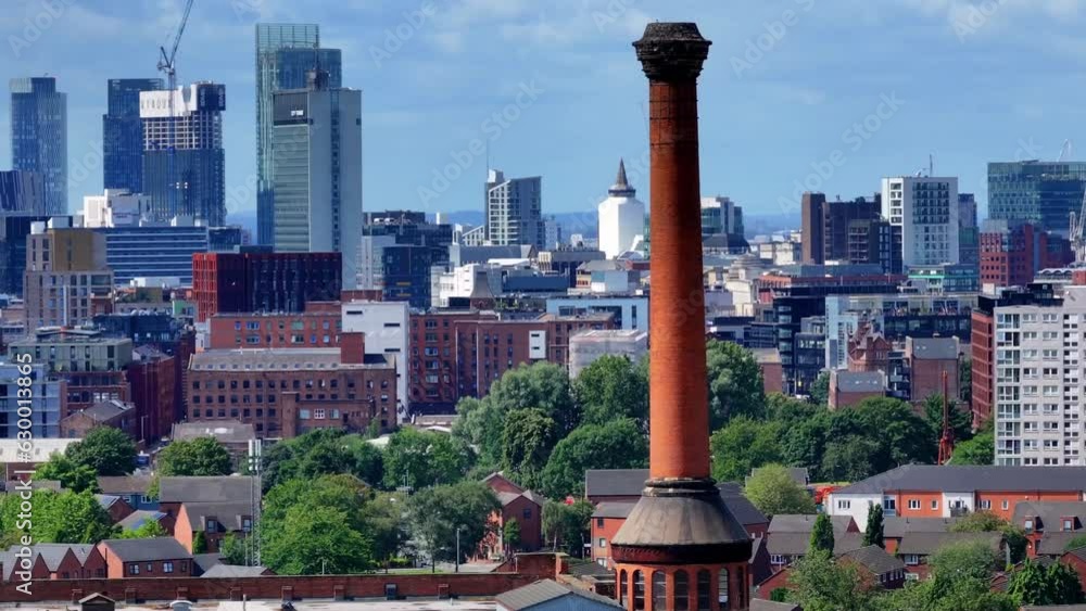 Manchester Skyline panoramic view showing red brick old warehouse and ...