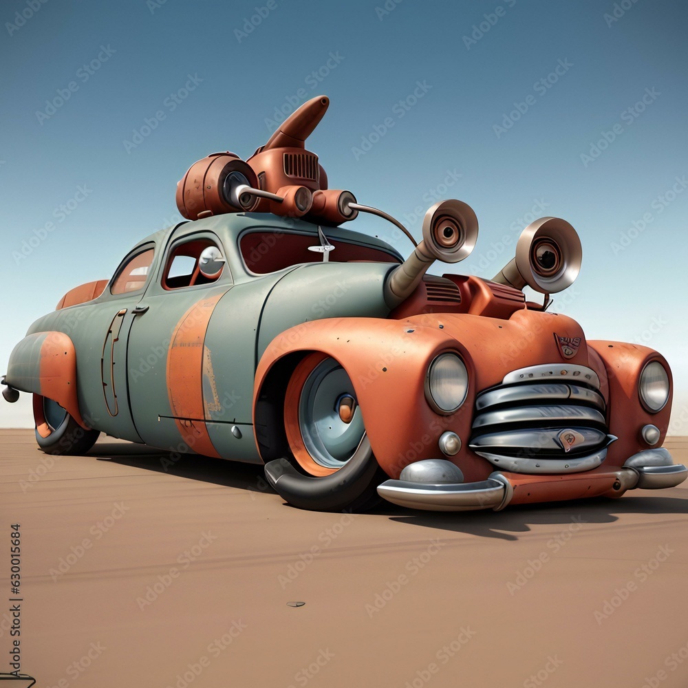 1950s retro science fiction rat rod race car. 3D Animation Style Stock ...