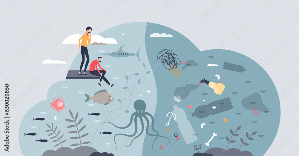 Ocean conservation and marine sea wildlife protection tiny person ...